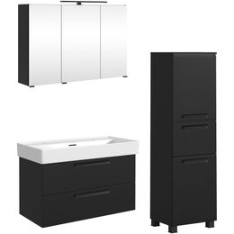 Badm&ouml;bel-Set Welltime "SALVADA, 3tlg-Set, ged&auml;mpfte Scharniere, Softclose, Keramikbecken", schwarz, B:140cm H:200cm T:47,5cm, MDF, Kastenm&ouml;bel-Sets, Badm&ouml;bel-Set, Schwarz, Keramikbecken 1 od. 2 Armaturlochbohrungen