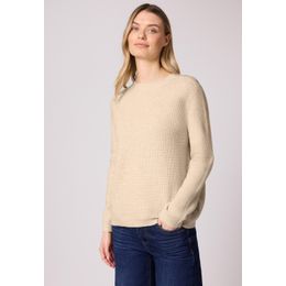 Strickpullover Street One, Damen, Gr. 34, cotton beige meliert, Web, 37% Baumwolle, 34% Polyacryl, 26% Polyester, 3% Elasthan, unifarben, normal normal, Rundhals, Rippb&uuml;ndchen, Pullover Strickpullover, Grobstrick