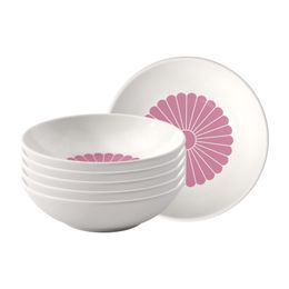 Villeroy & Boch Schale VILLEROY & BOCH "Dessertschalen Fleur Couleur &oslash; 13,2 cm 6er Set", pink (cassis), B:13,2cm H:3,8cm L:13,2cm &Oslash;:13,2cm, Sch&uuml;sseln, Schale, Sp&uuml;lmaschinenfest, Mikrowellensicher