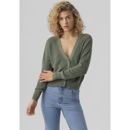 V&eacute;ro Moda Strickjacke VERO MODA "VMNEWLEXSUN LS SHORT V-NECK CAR GA NOOS", Damen, Gr. S, laurel wreath, Strick, Obermaterial: 50% Viskose (LENZING&trade; ECOVERO&trade;), 25% Baumwolle, 25% Polyacryl, unifarben, regular fit normal, tiefer V-Ausschnitt, Strickjacken Strickjacke, mit Knopfleiste, Topseller