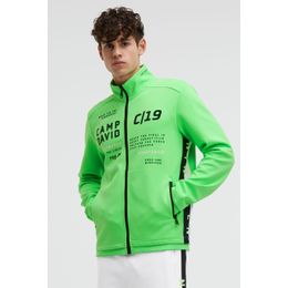 Sweatjacke CAMP DAVID, Herren, Gr. S, tech gr&uuml;n, Material: 67% Polyester, 25% Baumwolle, 8% Elasthan, bedruckt, regular fit normal, hoch geschlossener Ausschnitt, eingesetzt Rippb&uuml;ndchen, Sweatjacken Sweatjacke, mit Rei&szlig;verschlusstaschen