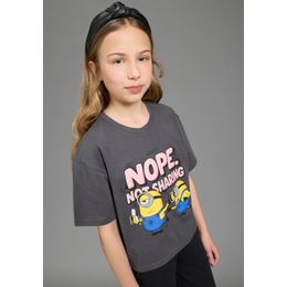 T-Shirt Kidsworld "MINIONS T-Shirt f&uuml;r TEENS Girls: NOPE", M&auml;dchen, Gr. 164/170, anthrazit, Single Jersey, Obermaterial: 100% Baumwolle, bedruckt, Basic kurz, Rundhals, abgesteppte Kante, Shirts T-Shirt, f&uuml;r M&auml;dchen, Kurzarm, bedruckte Optik, Basic Passform
