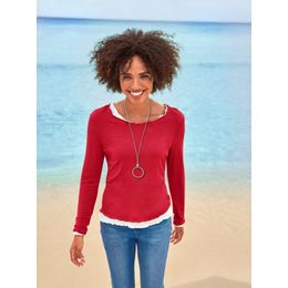 Langarmshirt Heine "Doppelpack Shirts", Damen, Gr. 36, rot (rot, ecru), 95% Viskose, 5% Elasthan, unifarben, Rundhals, Shirts Langarmshirt