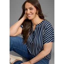 T-Shirt LAURA SCOTT CURVE, Damen, Gr. 56/58, navy, creme, Jersey, Obermaterial: 95% Viskose, 5% Elasthan, gestreift, figurumspielend h&uuml;ftbedeckend, Rundhals, Shirts T-Shirt, casual Stil, Streifen-Optik, figurumspielende Passform