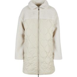 Winterjacke Urban Classics "Urban Classics Damen Ladies Oversized Sherpa Quilted Coat", Damen, Gr. M, softseagrass, sandwei&szlig;, 100% Polyester, unifarben, oversize, amerikanischer Ausschnitt, Jacken Winterjacke