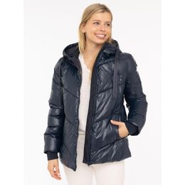 Steppjacke Zwillingsherz "Zwillingsherz", Damen, Gr. S, metallic marine, Steppware, Obermaterial: 100% Polyester, bequem, Jacken Steppjacke, gl&auml;nzend, Kapuze, Herzchen-Pr&auml;gung am R&uuml;cken