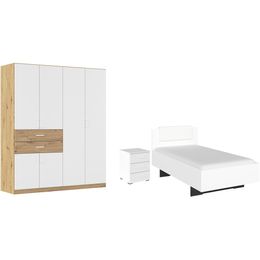 Schlafzimmer-Set Rauch "Komplettzimmer Komplettschlafzimmer Schlafzimmer-Set (3-St.) MAIKA", schwarz-wei&szlig; (eiche artisan, alpinwei&szlig;, lederoptik wei&szlig;), Schrank Breite 181cm, H&ouml;he 210 + ohne Matratze, B/H: 100cm x 200cm, Schrank Breite 181cm, H&ouml;he 210, Holzwerkstoff, Schlafzimmerm&ouml;bel-Sets, Schlafzimmer-Set, Schrank 3 Breiten, 2 H&ouml;hen, Bett 100 cm, Nachttisch MADE IN GERMANY