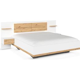 Bettanlage Rauch "Bett Doppelbett Komfortbett Funktionsbett BOSTON-EXTRA", alpinwei&szlig;, eiche artisan, B:265cm H:107cm T:207cm, Holzwerkstoff, Schlafzimmerm&ouml;bel-Sets, Bettanlage, Mit warmer Kopfteil-Beleuchtung, 2x H&auml;nge-Nachttische MADE IN GERMANY