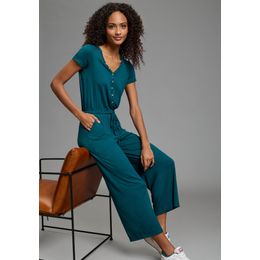 Culotte-Overall Kangaroos, Damen, Gr. 38, N-Gr, petrol, Jersey, Obermaterial: 95% Viskose, 5% Elasthan, figurumspielend wadenlang, V-Ausschnitt, abgesteppt, Overalls Culotte-Overall, wadenlanges Jersey-Kleid, figurumspielende Passform, Kurzarm-Design, Topseller
