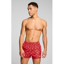 Badeshorts Puma "Puma SWIM MEN PRINTED CAT SHORT SHORTS", Herren, Gr. M, N-Gr, rot glamour combo, Web, Obermaterial: 100% Polyester, Badehosen Badeshorts, mit Gummizug und seitlichen Taschen
