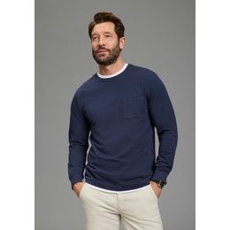 MAN'S WORLD Langarmshirt MAN'S WORLD "Neue Kollektion", Herren, Gr. M (48/50), blau, Single Jersey, Obermaterial: 100% Baumwolle, unifarben, schmal, Rundhals, angesetztes B&uuml;ndchen, Shirts Langarmshirt, casual Stil, Langarmshirt, schmale Passform, unifarben