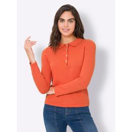 Polokragenpullover Heine "Polopullover", Damen, Gr. 42, orange, 100% Baumwolle, unifarben, Pullover Polokragenpullover