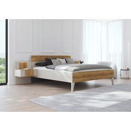 Bettanlage Rauch "Bett Doppelbett Komfortbett Schlafzimmer Nachttische KONA", beige (champagner), asteiche massiv, B:306cm H:95cm, Holzwerkstoff, Schlafzimmerm&ouml;bel-Sets, Bettanlage, Absetzung Asteiche massiv, inkl. SOFT-CLOSE-FUNKTION MADE IN GERMANY
