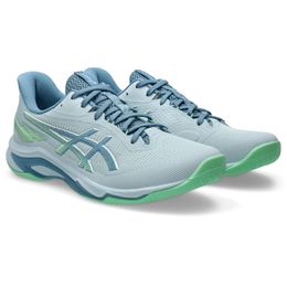 Hallenschuh asics "NETBURNER BALLISTIC FF 4", Herren, Gr. 43,5, cool grau, saba blau, Synthetik, Schuhe Hallenschuh