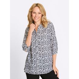 Longbluse Classic Basics, Damen, Gr. 54, ecru, grau, bedruckt, 100% Polyester, gemustert, mehrfarbig, Blusen Longbluse
