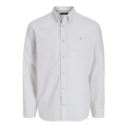 Jack & Jones Langarmhemd JACK & JONES "JPRBLUSUMMER LINEN BLEND SHIELD LS SHIRT", Herren, Gr. L, N-Gr, hellwei&szlig; fit:regular fit, Web, Obermaterial: 70% Baumwolle, 30% Leinen, unifarben, regular fit normal, Hemden