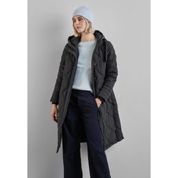 Steppjacke Street One, Damen, Gr. 36, blau (gravity blau), Stoff, 100% Polyester, unifarben, gerade h&uuml;ftbedeckend, ohne Ausschnitt, B&uuml;ndchen, Jacken Steppjacke, mit Kapuze mit Tunnelzugband