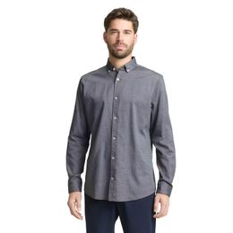 Langarmhemd Tom Tailor, Herren, Gr. L, N-Gr, navy structure, Web, Obermaterial: 50% Baumwolle, 50% Lyocell, unifarben, regular fit normal, ohne Ausschnitt, Manschette, Hemden, mit Manschetten