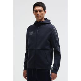 Kapuzensweatjacke CAMP DAVID, Herren, Gr. S, blau, Material: 77% Baumwolle, 15% Polyester, 8% Elasthan, bedruckt, relaxed fit normal, hoch geschlossener Ausschnitt, eingesetzt B&uuml;ndchen, Sweatjacken, mit reflektierenden Details