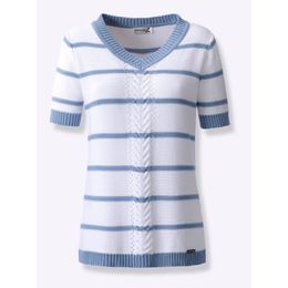 Kurzarmpullover Casual Looks "Kurzarm-Pullover", Damen, Gr. 44, blau (bleu), 50% Baumwolle, 50% Polyacryl, gemustert, gestreift, mehrfarbig, Pullover