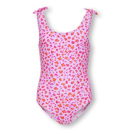 Badeanzug KIDS Only "KOGBEACH KNOT SWIMSUIT ACC", M&auml;dchen, Gr. 122/128, N-Gr, oriole aop:little leo, Polyamid, bedruckt, Badeanz&uuml;ge Badeanzug, mit tollen Knotendetails auf der Schulter