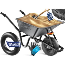 Masko&reg; Schubkarre Bauschubkarre Gartenschubkarre 100 Liter bis 250kg Luftreifen mit Stahlfelge verzinkt Stahlrahmen Garten Karre Schiebkarre Transportkarre inkl. Arbeitshandschuhe