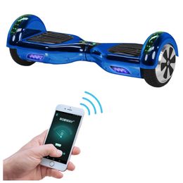 ROBWAY W1 Hoverboard f&uuml;r Erwachsene und Kinder, 6,5 Zoll, Self-Balance, Bluetooth, App, 700 Watt, LEDs (Blau Chrom 2.0)