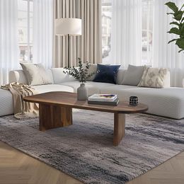 FineBuy Couchtisch oval aus Sheesham Massivholz Sofatisch 120cm moderner Wohnzimmertisch