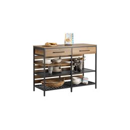 sobuy K&uuml;cheninsel mit 2 Schubladen Dunkelbraun 120x45x90cm Industriell