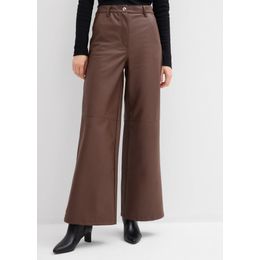 bonprix Lederimitat-Hose, braun, Gr.48, Ausgestellte Lederimitat-Hose mit farblich passenden Steppn&auml;hten auf Knieh&ouml;heLederimitat