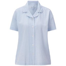 Knowledge Cotton Apparel Damen-Pyjamashirt Seersucker XL Hellblau-Wei&szlig;