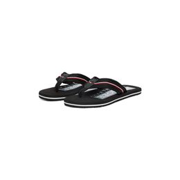 Tommy Hilfiger Herren Zehentrenner &raquo;CORPORATE HILFIGER BEACH SANDAL&laquo; , Sommerschuh, Flats, Bequemschuh mit Streifen schwarz 42