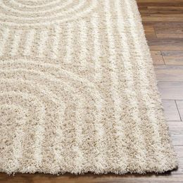 Hochflor-Teppich &raquo;TRAKAI&laquo; rechteckig 52 mm H&ouml;he Flauschig, Langflor, Weich, Boho Wohnzimmerteppich, Grau beige Kunstfaser