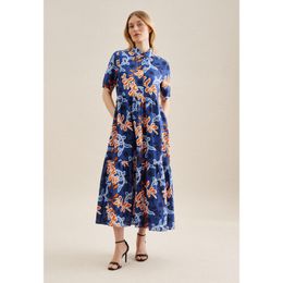 Seidensticker Damen Seidensticker Sommerkleid &raquo;Schwarze Rose&laquo; Kurzarm Kragen Druck blau XS34, Normalgr&ouml;&szlig;en
