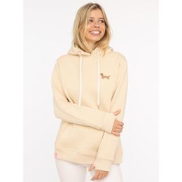 Zwillingsherz Damen Hoodie &raquo;"Kleiner Dackel"&laquo;, "Dackel"-Stickerei, bedruckter Kordelzug, K&auml;ngurutasche beige L/XL