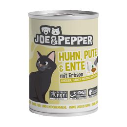 Joe & Pepper Cat Huhn, Pute & Ente mit Erbsen Katzen-Nassfutter getreidefrei 6x400g