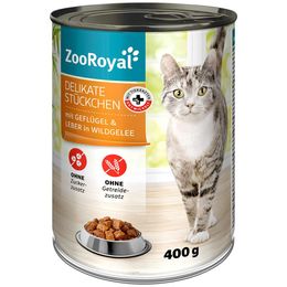 ZooRoyal Delikate St&uuml;ckchen Gefl&uuml;gel und Leber Katzen-Nassfutter ohne Zucker 12x400g