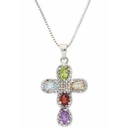Firetti Damen Kette mit Anh&auml;nger &raquo;Schmuck Geschenk Silber 925 Halsschmuck Halskette Venezianer Kreuz&laquo; mit Amethyst, Citrin, Granat, Peridot, Topas 