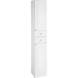 Hochschrank &raquo;Quickset 955 Badschrank, 32,5 cm breit, 2 T&uuml;ren, 2 Schubladen&laquo; Badezimmer-Hochschrank inkl. T&uuml;rd&auml;mpfer, Griffe in Chrom gl&auml;nzend wei&szlig; 