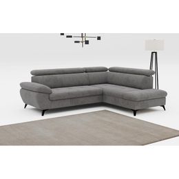 COTTA Ecksofa &raquo;Hudson L-Form, B: 256 cm&laquo; mit Kopfteilverstellung, optional Bettfunktion & Bettkasten grau