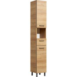 Hochschrank &raquo;Quickset 919 Badschrank, 30 cm breit, 2 T&uuml;ren, Nische, 1 Schublade&laquo; Badezimmer-Hochschrank inkl. T&uuml;rd&auml;mpfer, Griffe in Grau braun