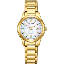Citizen Damen Solaruhr Armbanduhr, Damenuhr, Edelstahlarmband, Datum gold