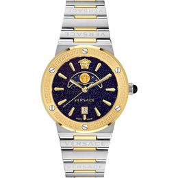 Versace Damen &raquo;GRECA LOGO MOONPHASE&laquo; Armbanduhr, Damenuhr, Saphirglas, Datum, Swiss Made, Mondphase silber