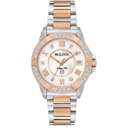 Bulova Damen Quarzuhr &raquo;Marine Star&laquo; Armbanduhr, Damenuhr, Datum, Diamanten, Saphirglas, Edelstahlarmband silber