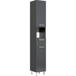 Hochschrank &raquo;Quickset Badschrank 30 cm breit, 2 T&uuml;ren, 1 Nische, 1 Schublade&laquo; Badezimmer-Hochschrank inkl. T&uuml;rd&auml;mpfer, Griffe in Chrom gl&auml;nzend grau