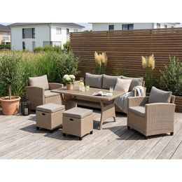 Konifera Gartenlounge-Set &raquo;Amsterdam&laquo; Set, 1x 3er Sofa, 1x 2 Sessel, 2x Hocker, 1xTisch 144,5x74x67cm,Polyrattan, 16 Stk. tlg. Stahl, Ablagefl&auml;che 
