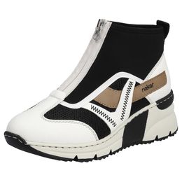 Rieker Damen Schlupfboots , Keilabsatz, Sneaker, High Top-Sneaker mit modischen Ziern&auml;hten schwarz-wei&szlig; 40