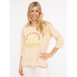 Zwillingsherz Longsleeve "Happy" in Beige - 50% | Gr&ouml;&szlig;e L | Damen-tops