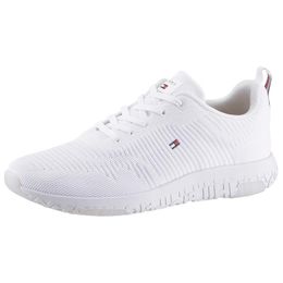 Tommy Hilfiger Herren Sneaker &raquo;CORPORATE KNIT RIB RUNNER&laquo; , Freizeitschuh, Halbschuh, Schn&uuml;rschuh mit seitlicher Logoflagge wei&szlig; 42