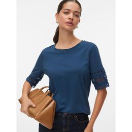 V&eacute;ro Moda Vero Moda Damen T-Shirt &raquo;VMIVACY 2/4 O-NECK TOP JRS BTQ&laquo; mit Lochstickerei L